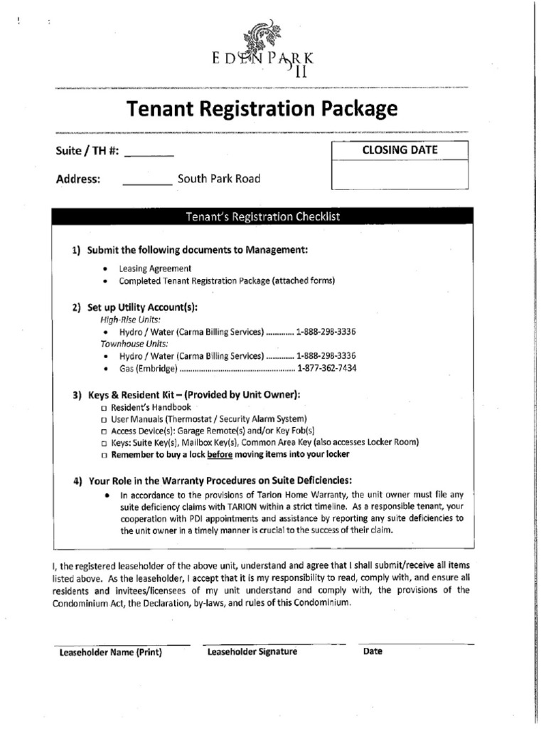 Registration-Tenant Package PDF | PDF