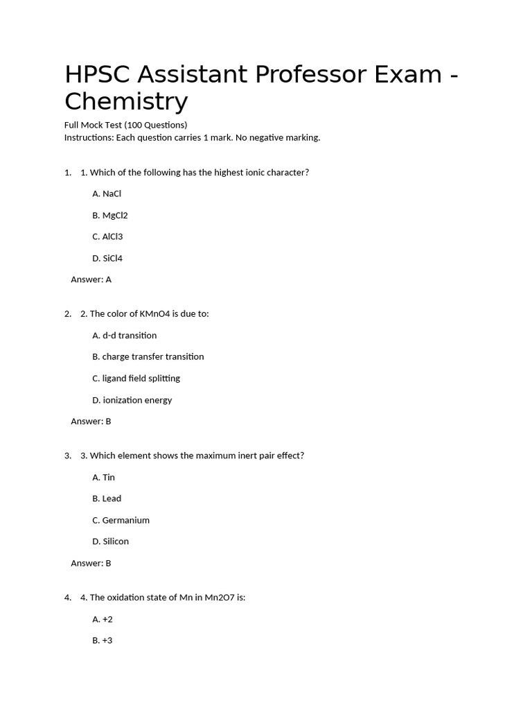 HPSC Assistant Professor Exam Part1 | PDF