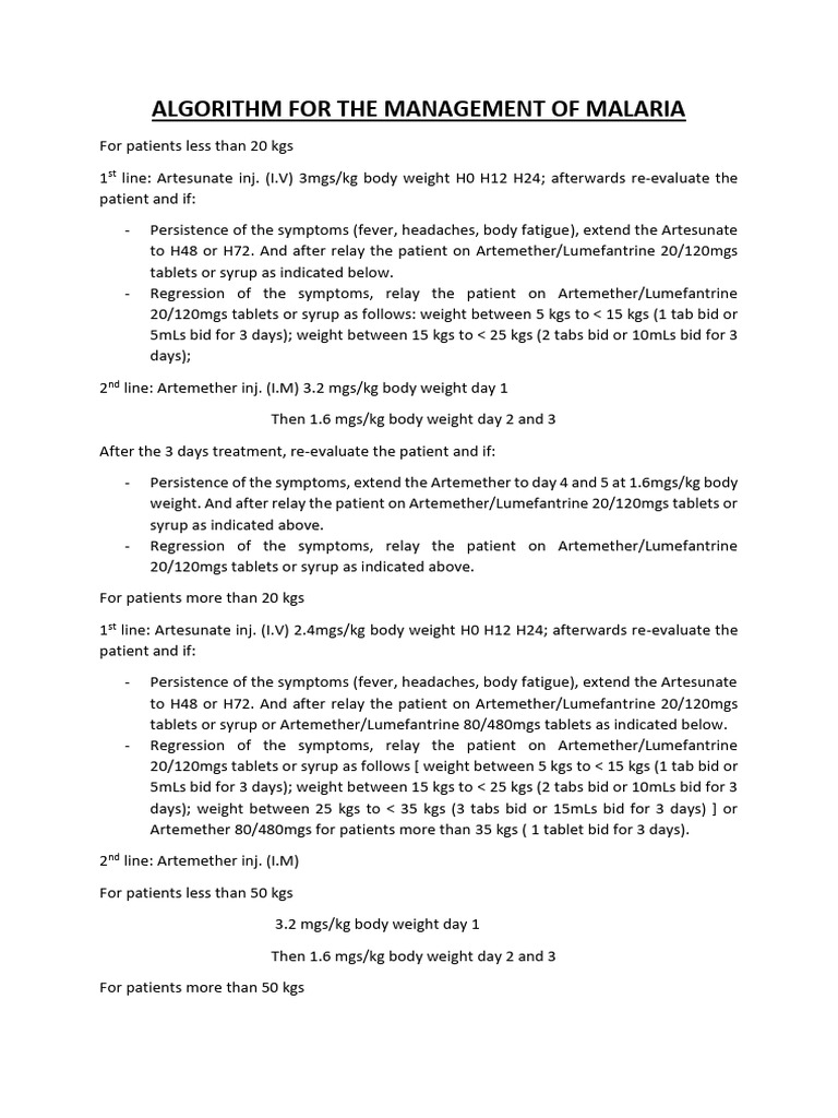 Algorithm for the Management of Malaria | PDF | Malaria | Medical Specialties