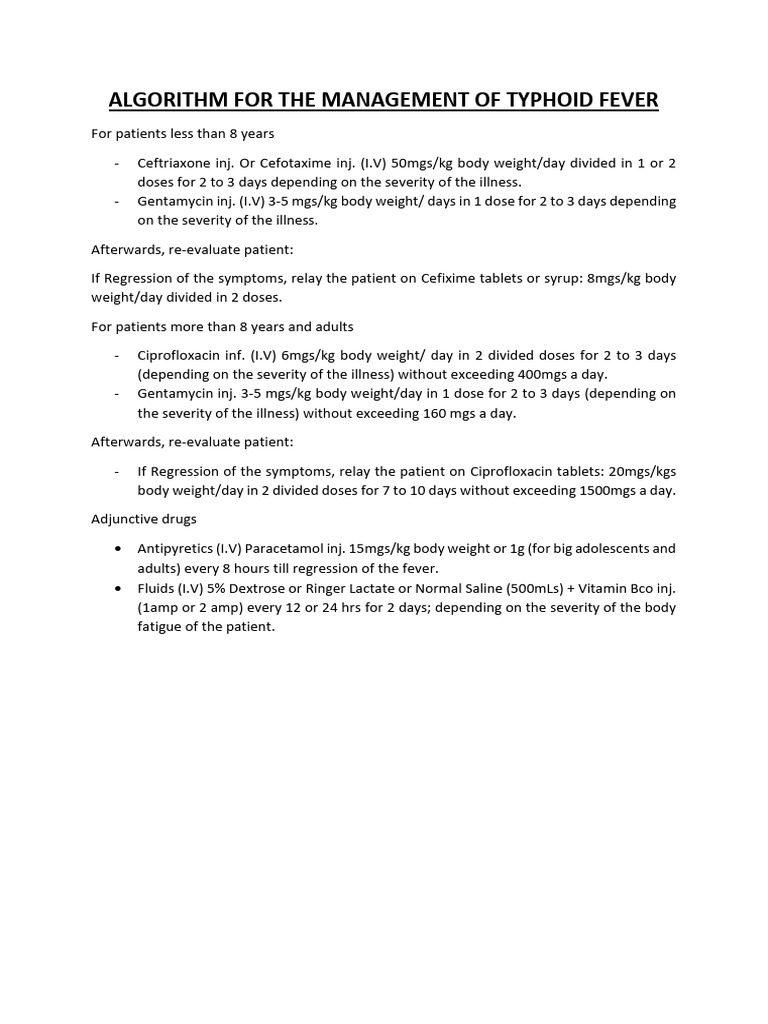 Algorithm For The Management of Typhoid Fever | PDF