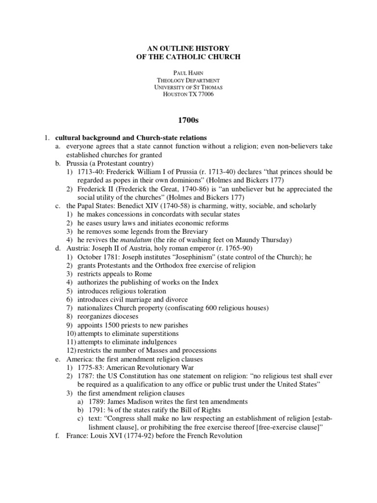 An Outline History of The Catholic Church: P H T D U S T H TX 77006 ...