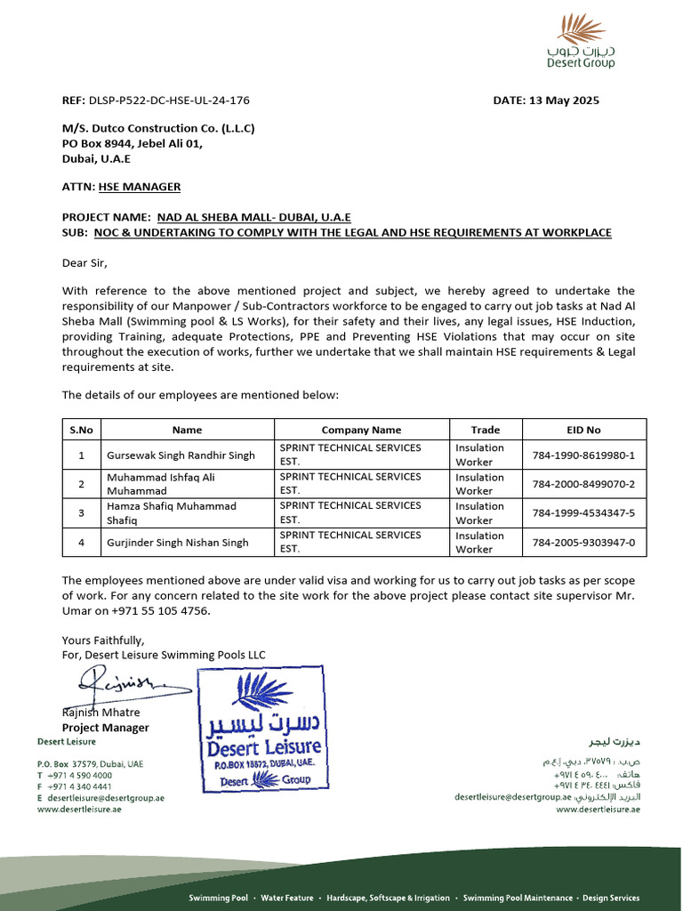 HSE Undertaking Letter - 176 | PDF