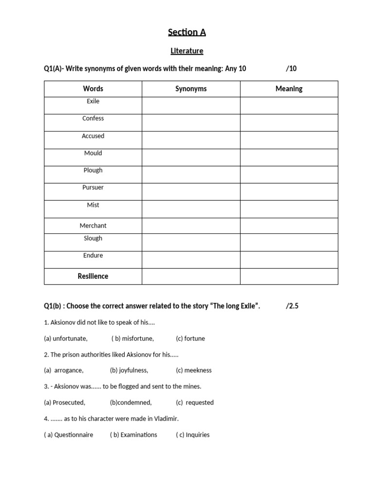 Synonyms, Comprehension, and Writing Exercises | PDF | Reading ...