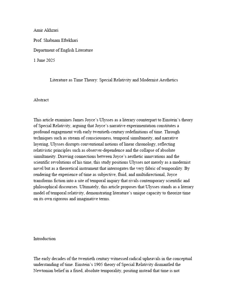 Joyce's Ulysses: Time and Relativity | PDF | Time | Ulysses (Novel)