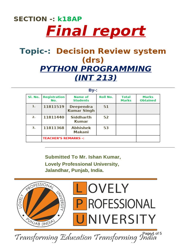 A1381313543 - 21704 - 12 - 2019 - Progress Report Format and Cover Page | PDF | Python ...