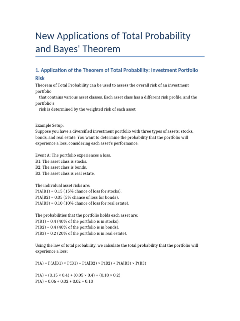 New Applications of Total Probability and Bayes Theorem | PDF | Risk ...