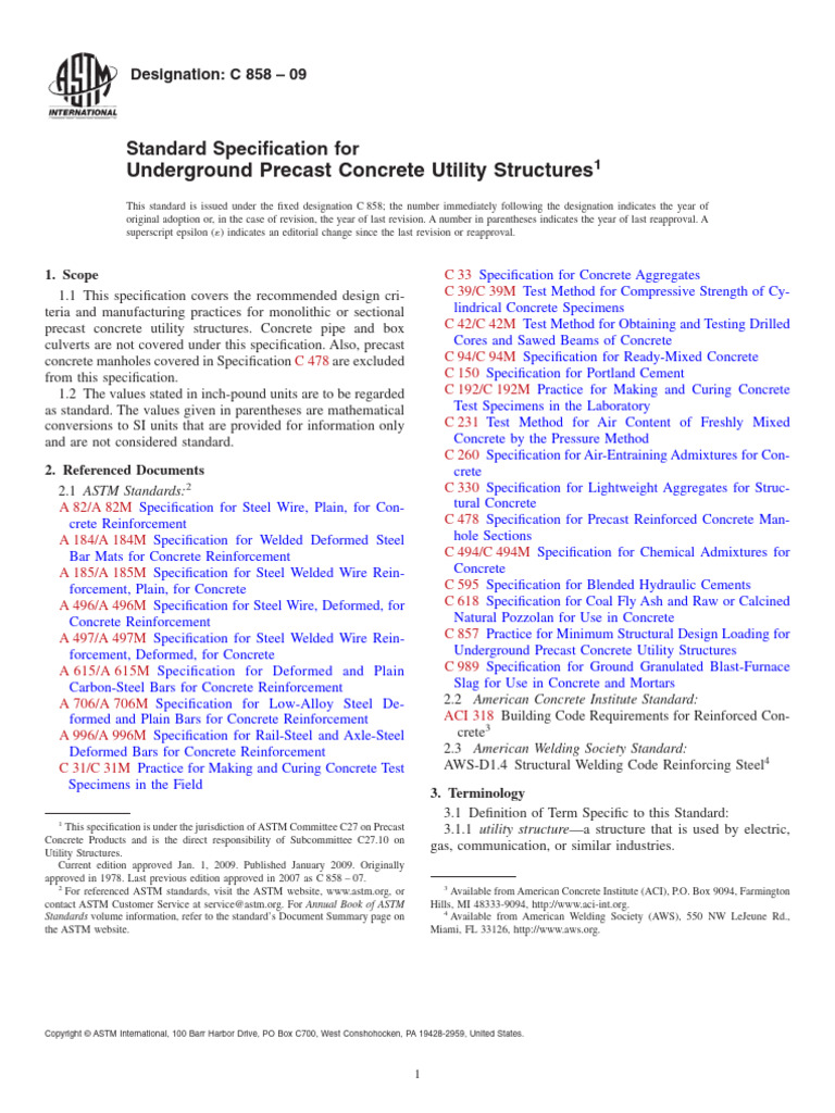 ASTM C858-09 - Underground Precast Concrete Utility Structures | PDF ...