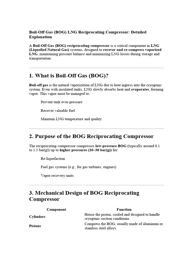 Boil-Off Gas Reciprocating Compressor | PDF | Piston | Liquefied ...