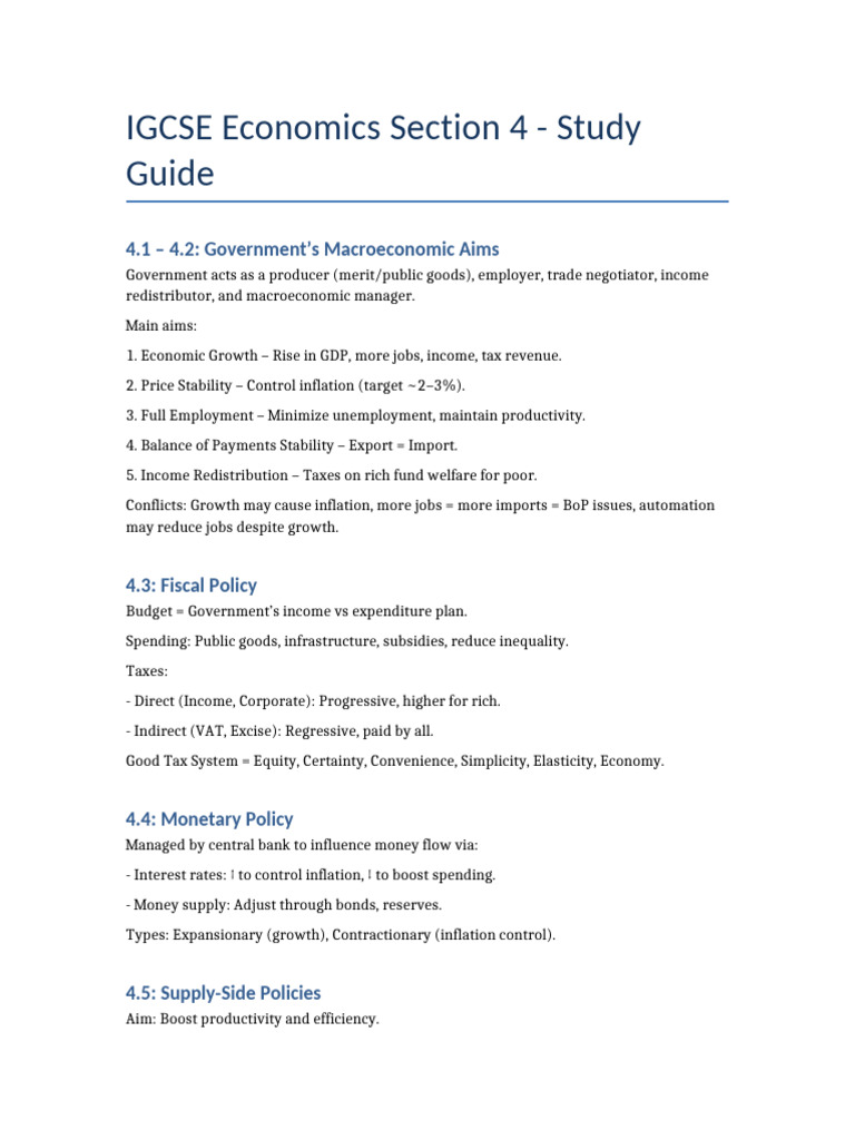 IGCSE Econ Section4 StudyGuide | PDF