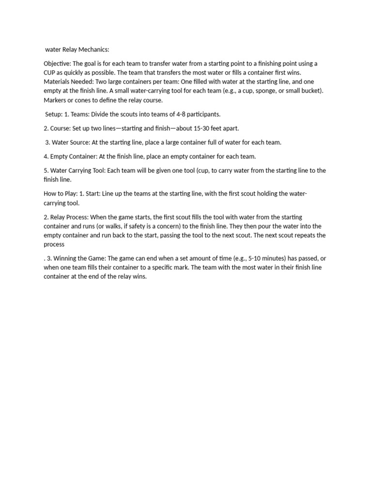 A Water Relay Is A Fun and Active Game That Encourages Teamwork | PDF