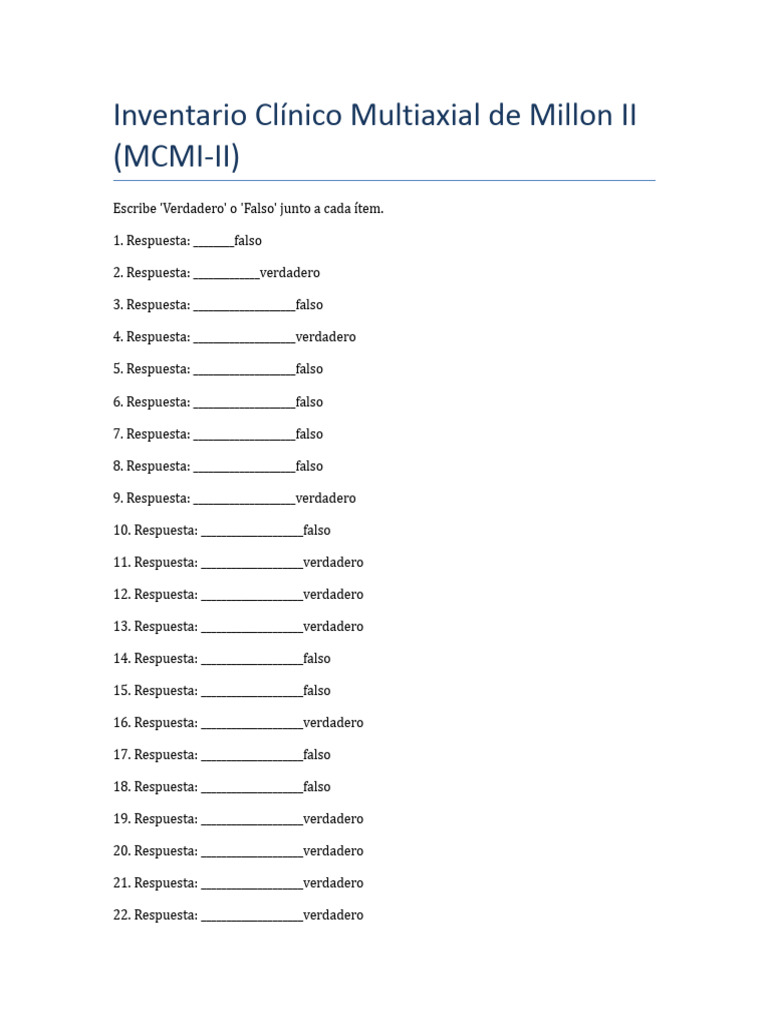MCMI II Respuestas | PDF
