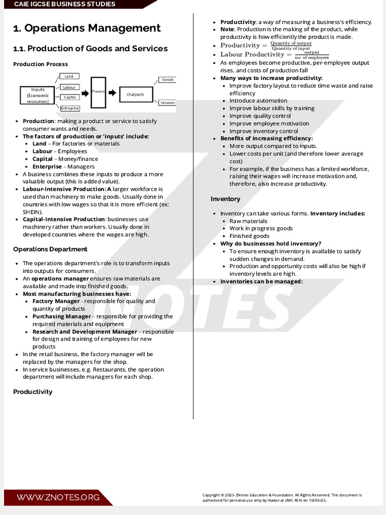 IGCSE Business Studies: Operations Management | PDF | Lean ...