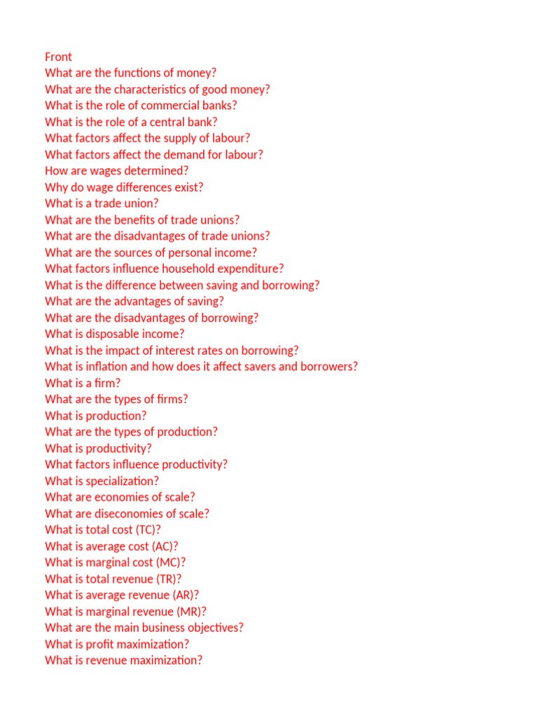 Economics_Flashcards_Firms | PDF | Interest | Money