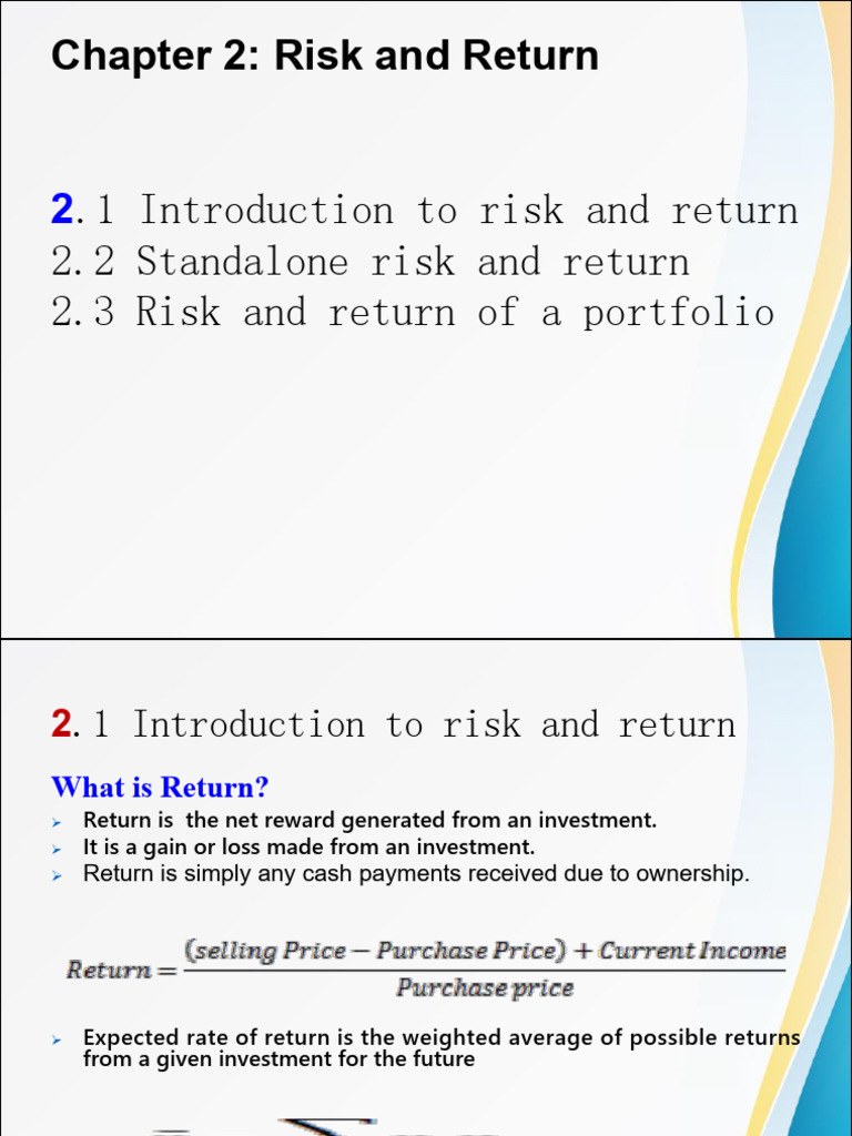 Chapter 2 - Return and Risk | PDF | Risk | Financial Risk