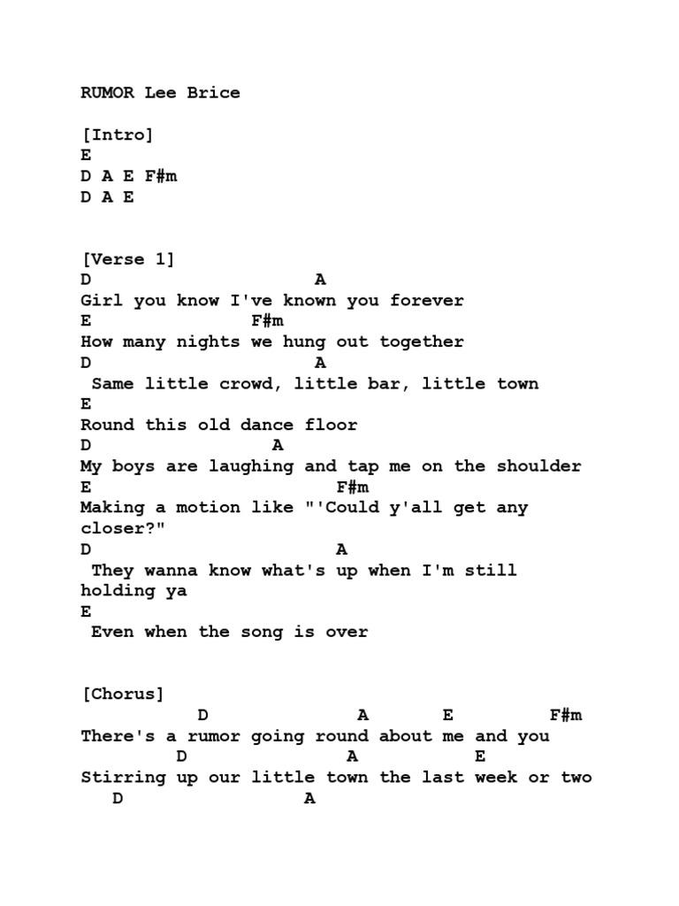 Rumor Lee Brice | PDF | Recorded Music | Sound Recording