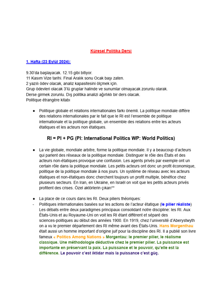 Küresel Politika Dersi Ders Notu | PDF | État | Droit des peuples à ...