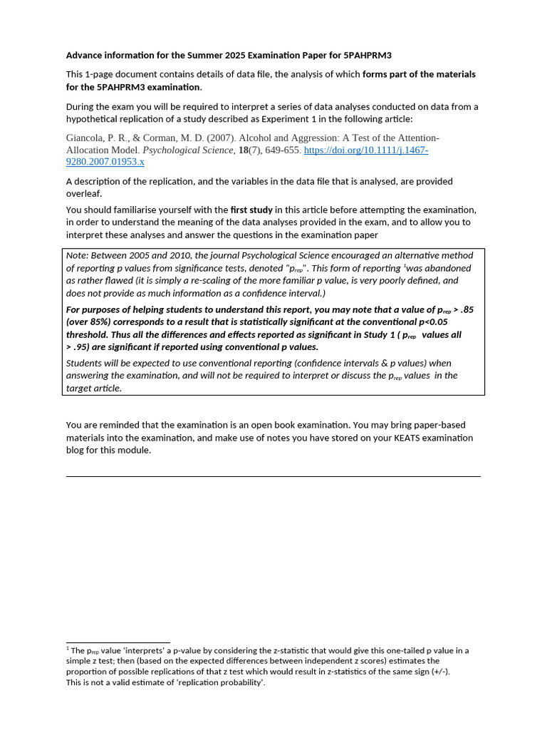 RM3 2024-25 Exam - Advance Information | PDF | P Value | Data Analysis