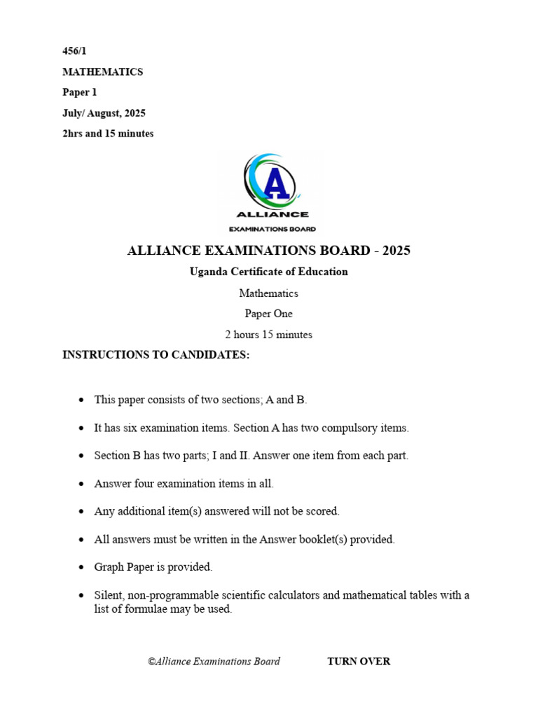 Alliance Sample Paper Math With Guide - 250529 - 154350 | PDF ...