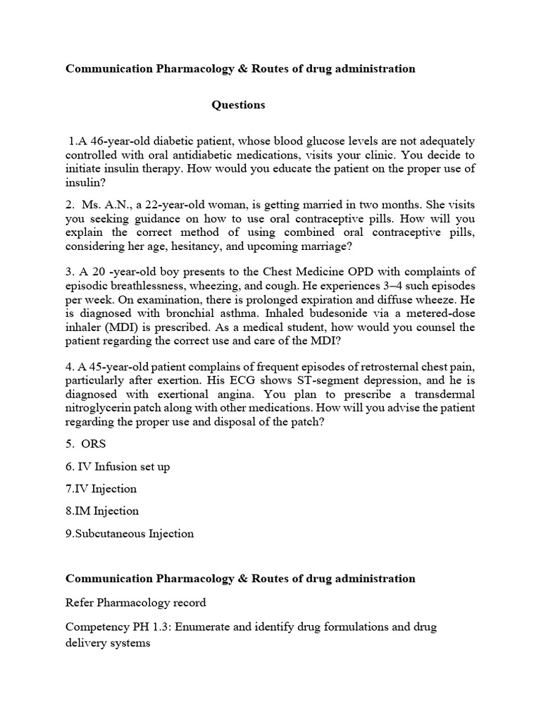 Communication Pharmacology&Drug Administration Questions | PDF