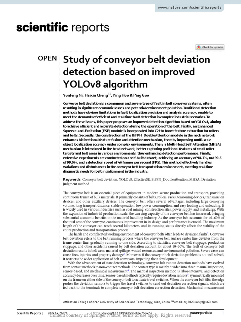 Study of Conveyor Belt Deviation Detection Based o | PDF