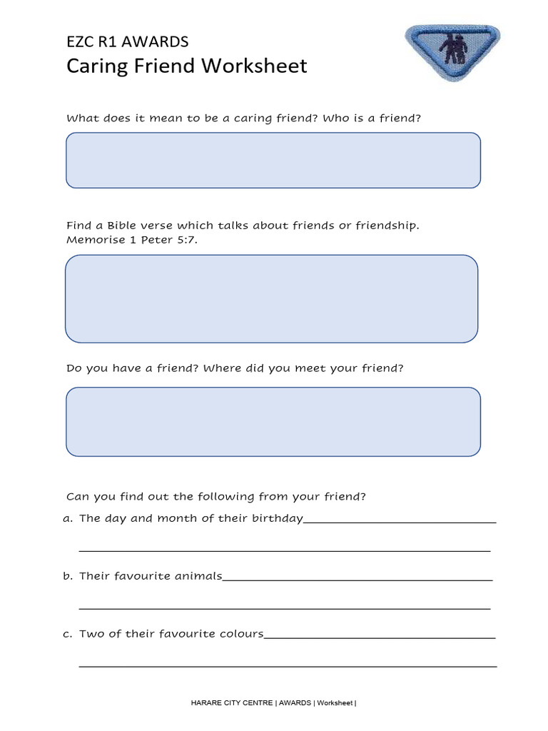 EZC R1 Caring Friend Worksheet | PDF