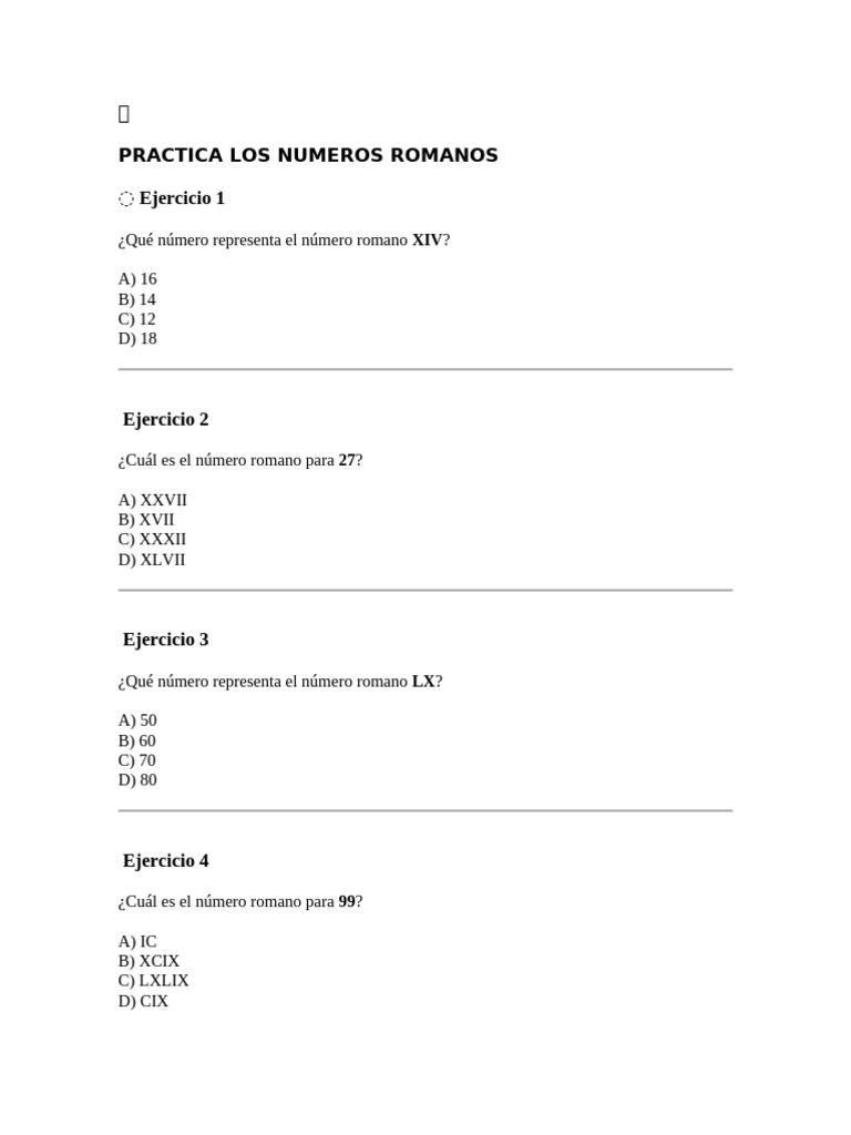 Practica Los Numeros Romanos | PDF