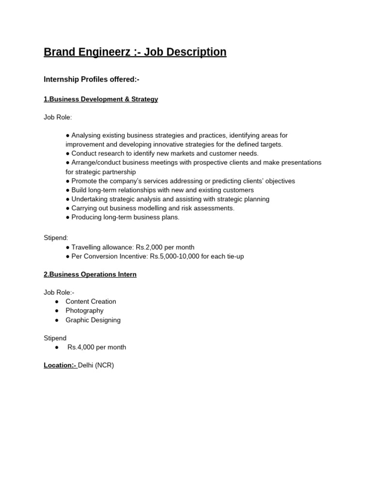 Job Description BrandEngineerz | PDF