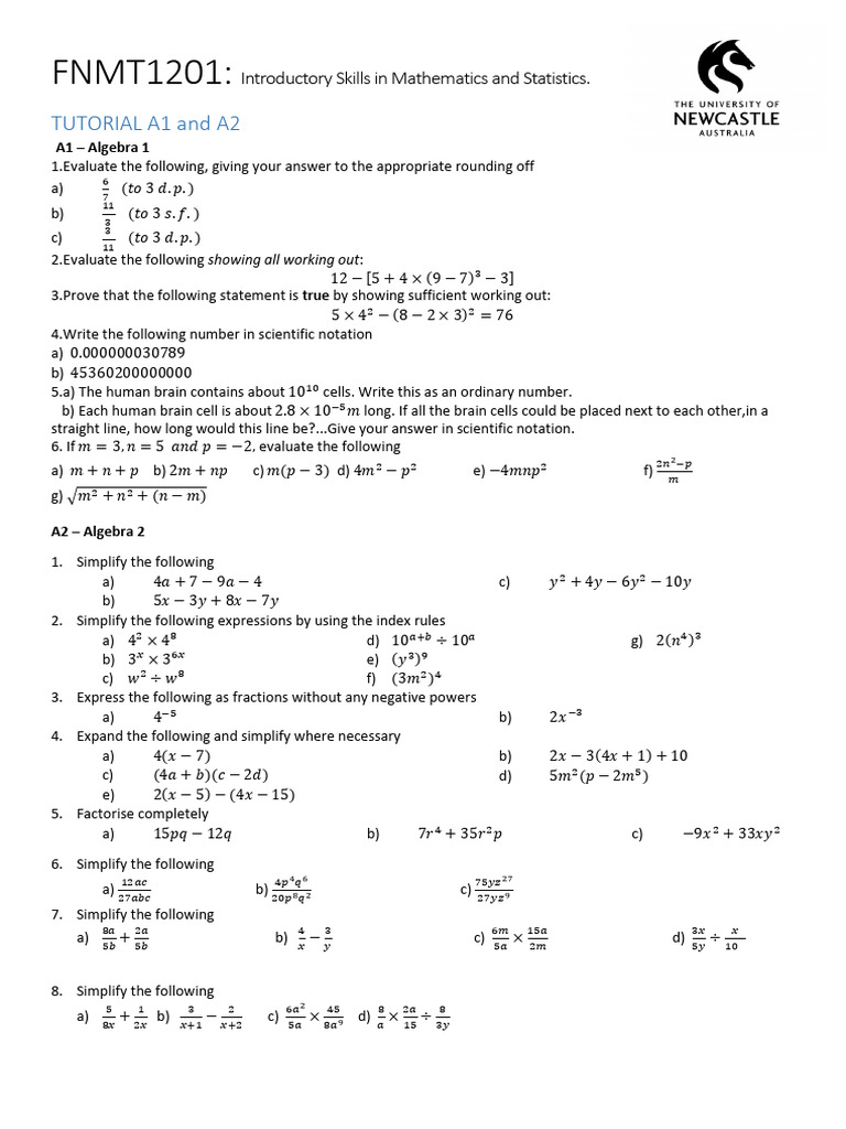 EPFNMT121 Tutorial 1 A1 and A2 | PDF | Mathematics