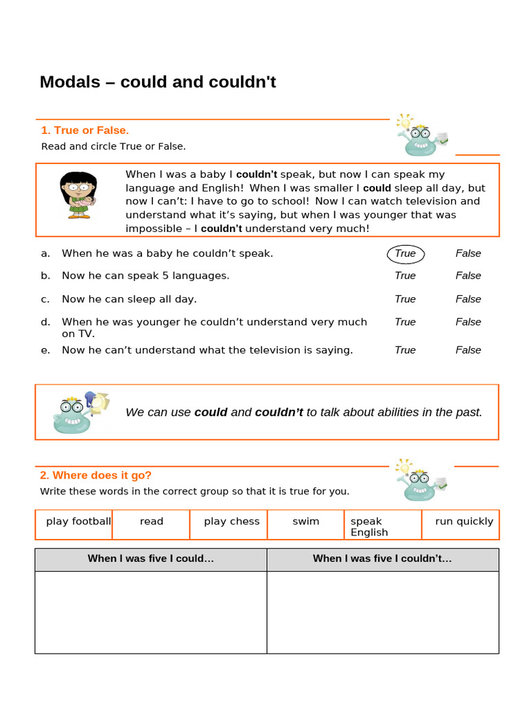 Grammar Games Modals Could and Couldnt Worksheet | PDF | Linguistics ...