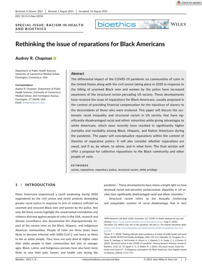 Audrey Chapman Reparations For Black Americans Ethics | PDF | Racial ...