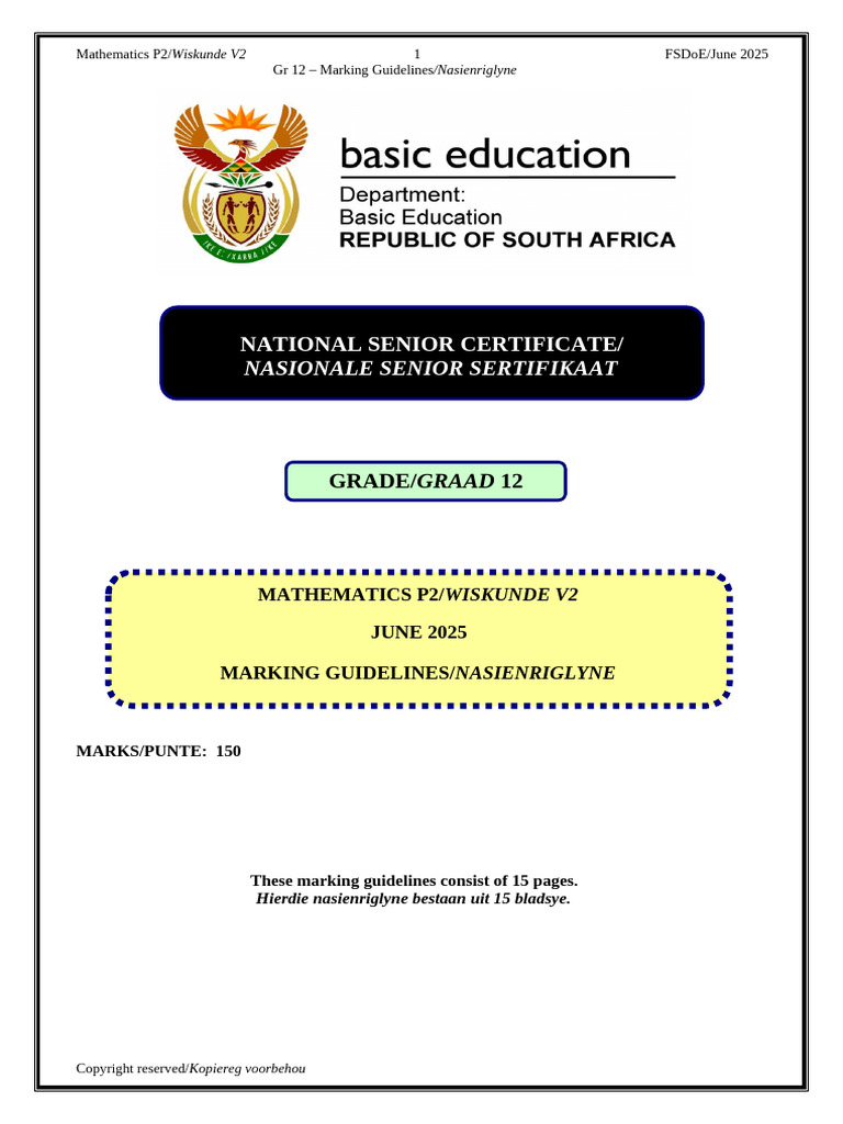 GR 12 Maths p2 Marking Guideline | PDF | Mathematics