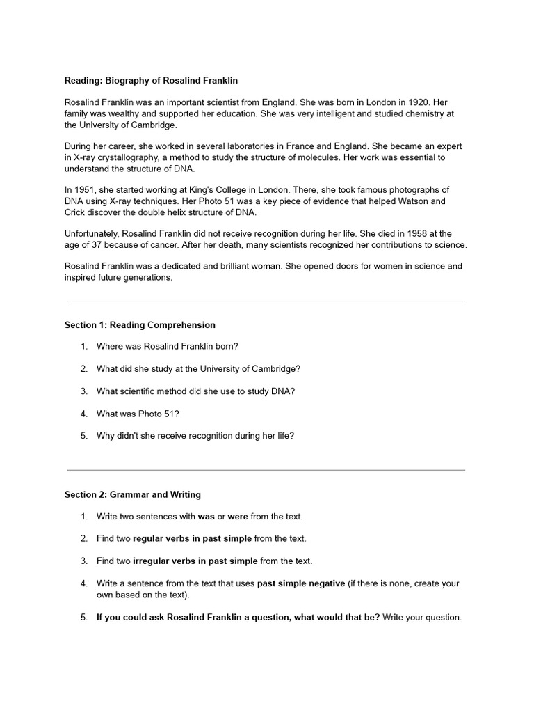 B Biography of Rosalind Franklin | PDF