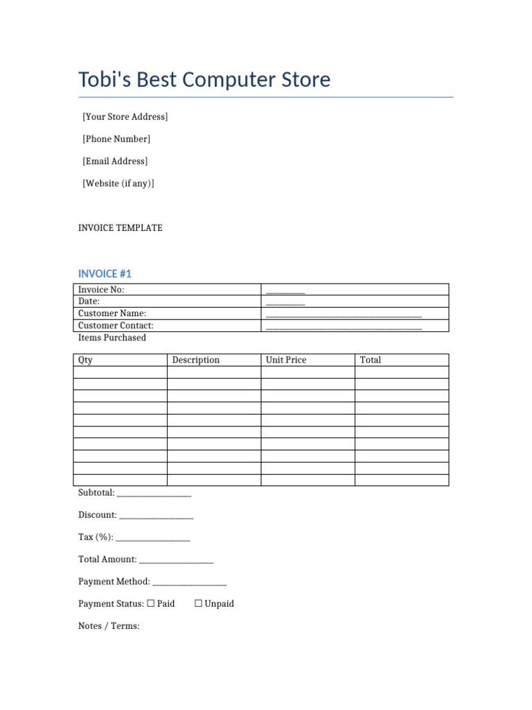 Tobis Best Computer Store Invoice Template | PDF | Invoice | Payments