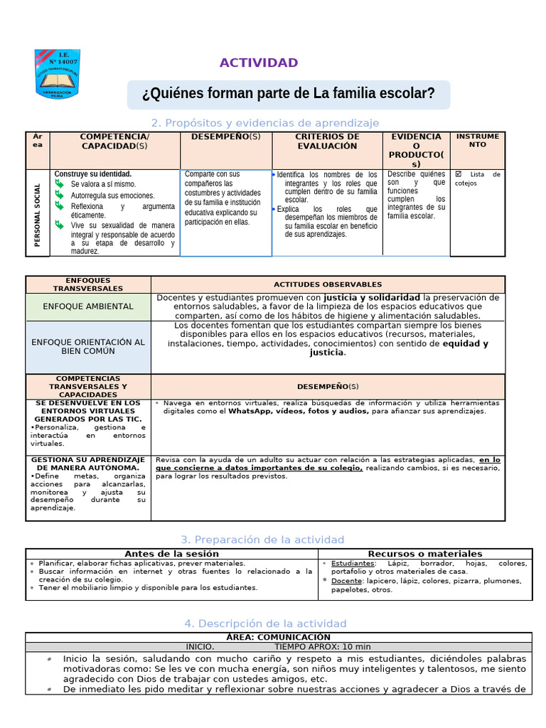 Sesión Mi Familia Escolar | PDF | Enseñando | Evaluación