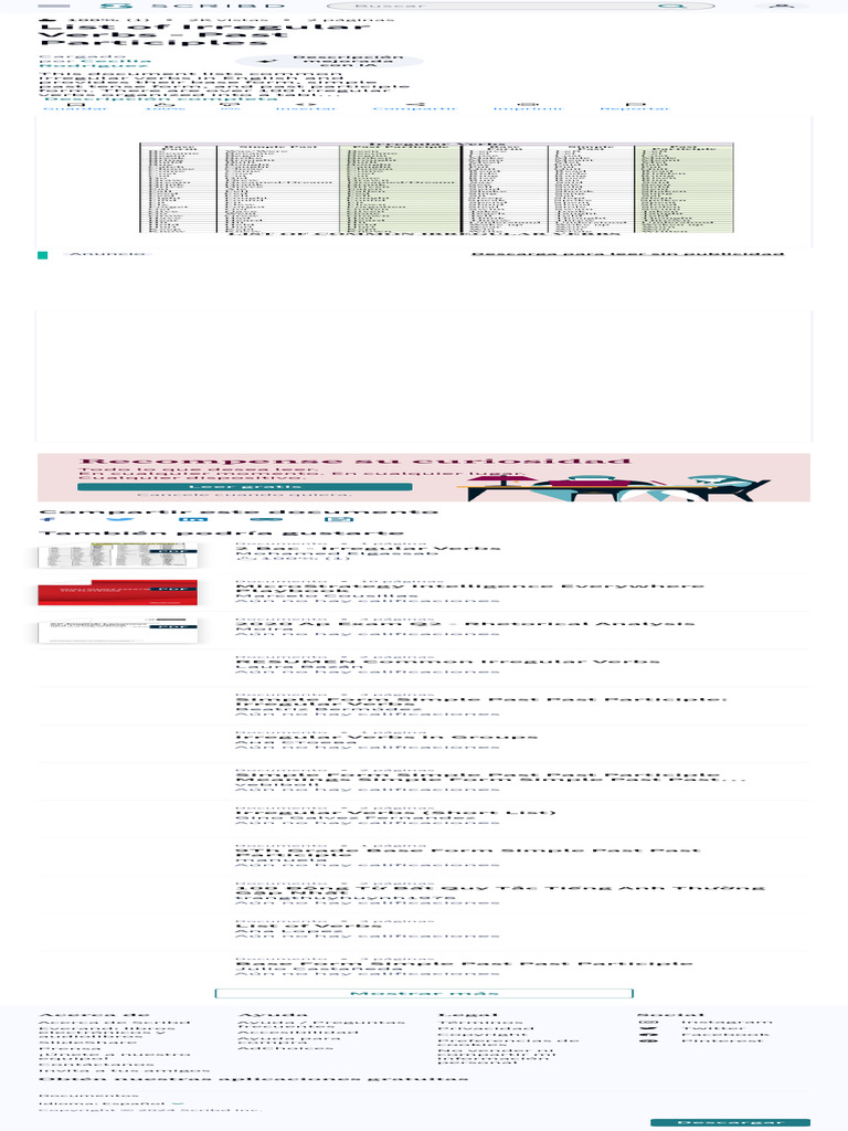 List of Irregular Verbs - Past Participles PDF | PDF