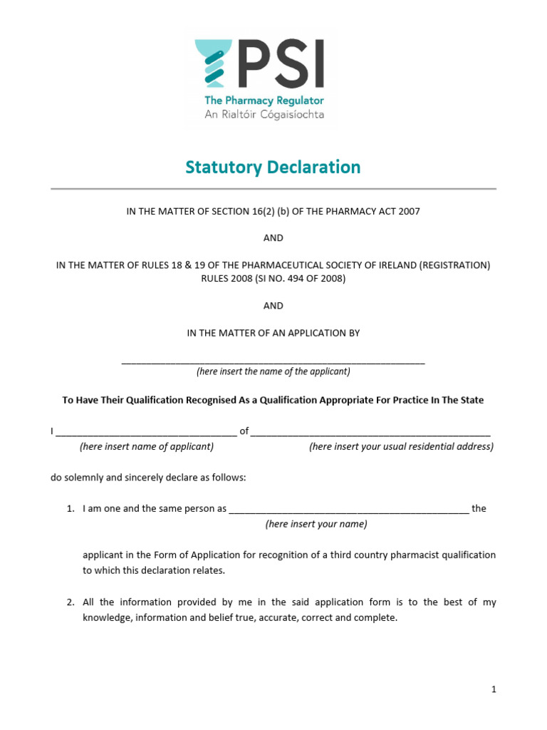 TCQR2 Statutory Declaration Form | PDF | Notary Public | Justice