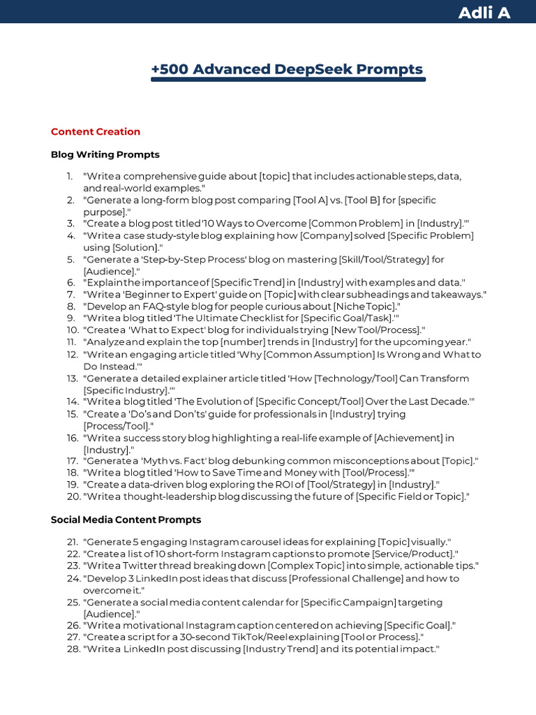 004 Deepseek +500 Advanced Prompts | PDF