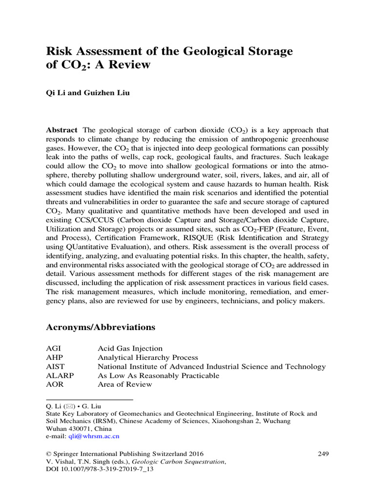 Risk Assesment of The Geological Storage of CO2 | PDF | Carbon Capture ...
