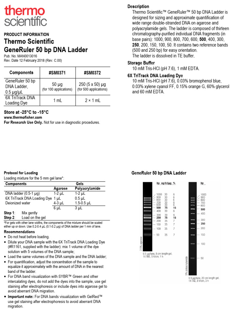 GeneRuler 50 bp DNA Ladder Overview | PDF | Agarose Gel Electrophoresis ...