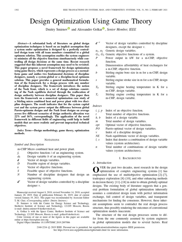 Design Optimization Using Game Theory | PDF | Mathematical Optimization | Game Theory