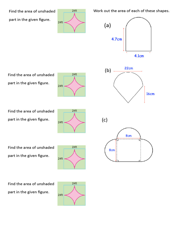 Calculate Unshaded Area in Shapes | PDF