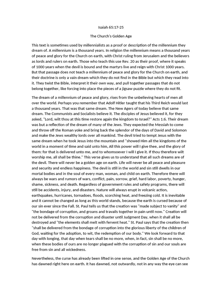 81 - Isaiah 65.17-25 - The Church's Golden Age | PDF | Millennialism ...
