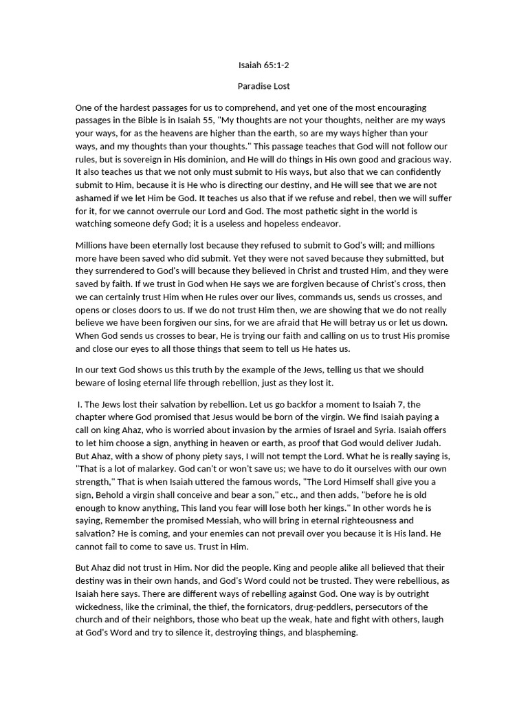 80 - Isaiah 65.1-2 - Paradise Lost | PDF | Grace In Christianity | Jesus