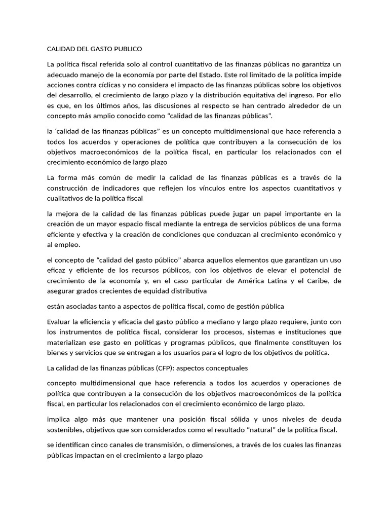 Calidad del Gasto Público y su Impacto | PDF | La política fiscal ...
