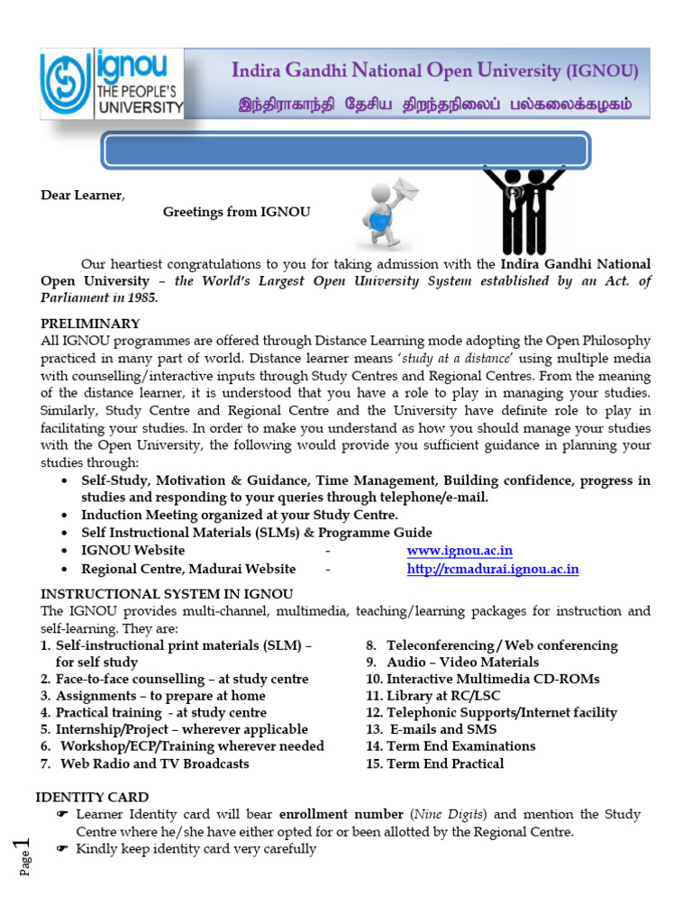 Guidelines For Distance Learners of Ignou | PDF | Learning | Thesis
