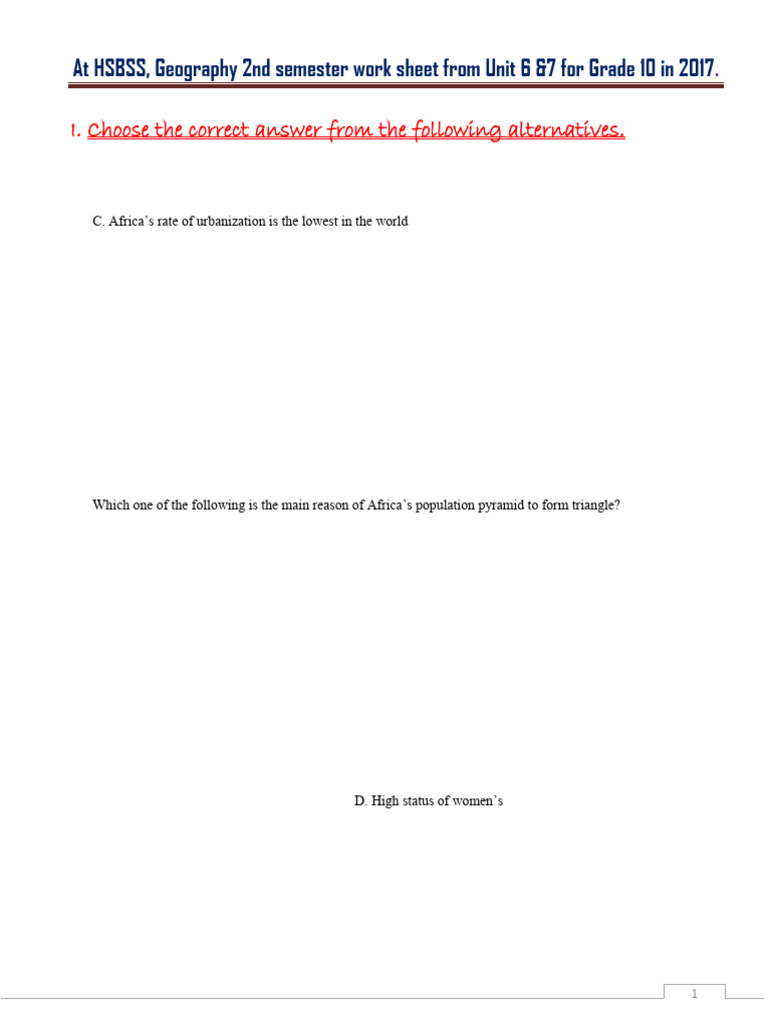 Unit 6 and 7 Geo Gr-10 Worksheet | PDF | Urbanization | Human Migration