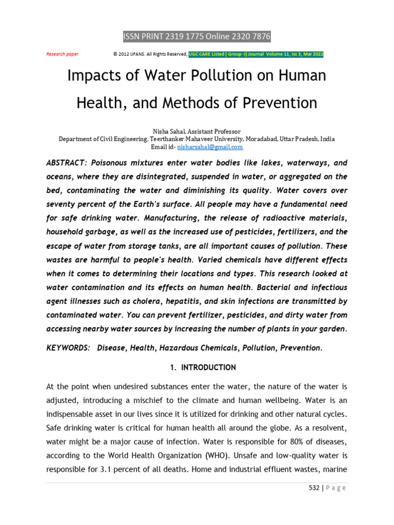 Impacts of Water Pollution On Human Health, and Methods of Prevention ...