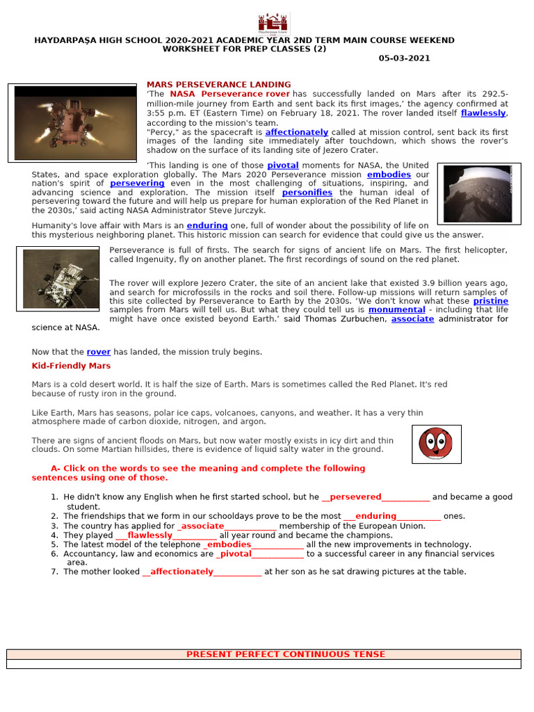 2nd Term 2nd Weekend Worksheet | PDF | Mars | Rover (Space Exploration)