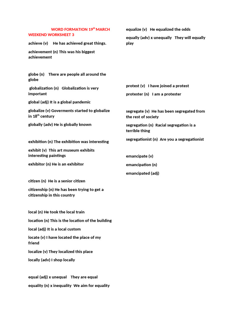 2nd Term 3rd Weekend Worksheet-Word Formation | PDF