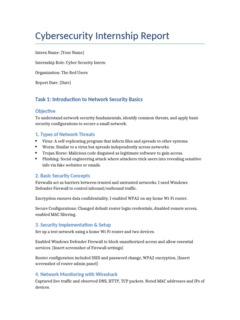RedUsers Cybersecurity Internship Report Sample | PDF | Security ...